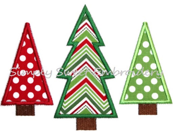 Christmas Tree Trio Machine Embroidery Applique Design - Etsy
