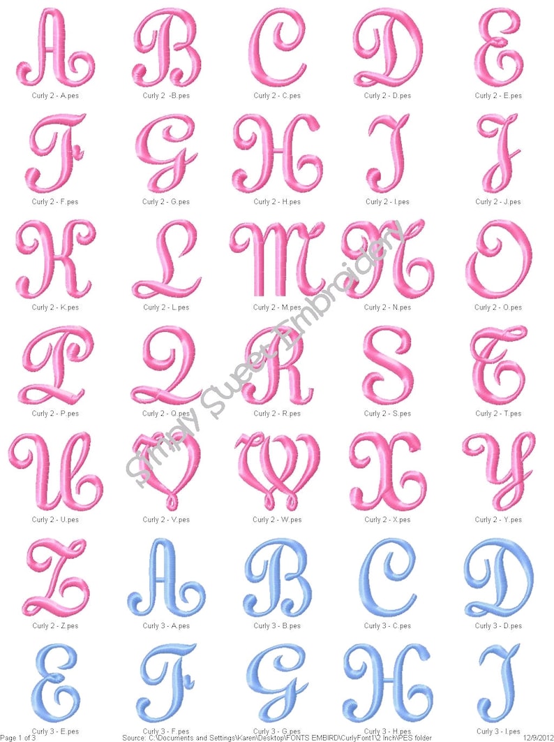Fancy Curly Font Set 2 Sizes Machine Embroidery | Etsy
