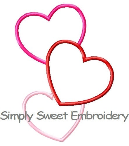 Three Hearts Machine Embroidery Applique Design - Etsy