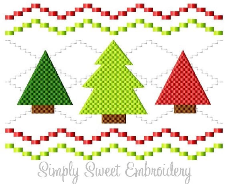 Faux Smocking Three Christmas Trees Embroidery Design - Etsy