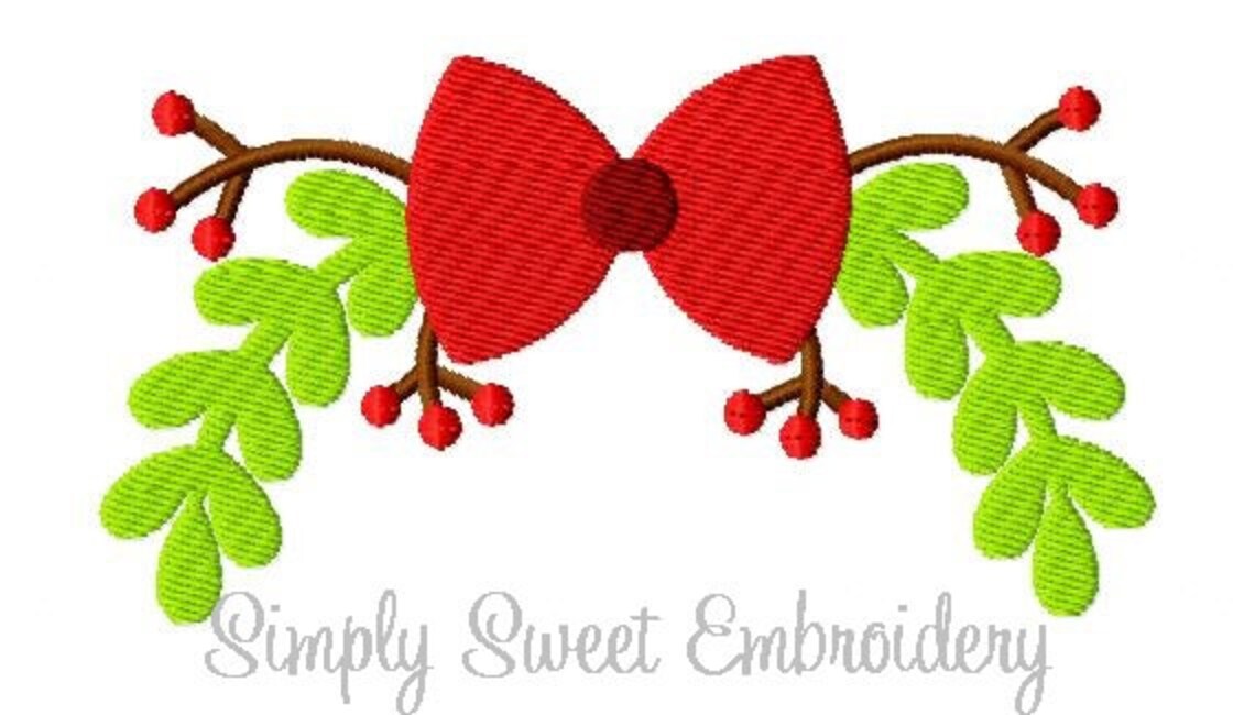 Christmas Holly Bow Monogram Topper Machine Embroidery Design - Etsy