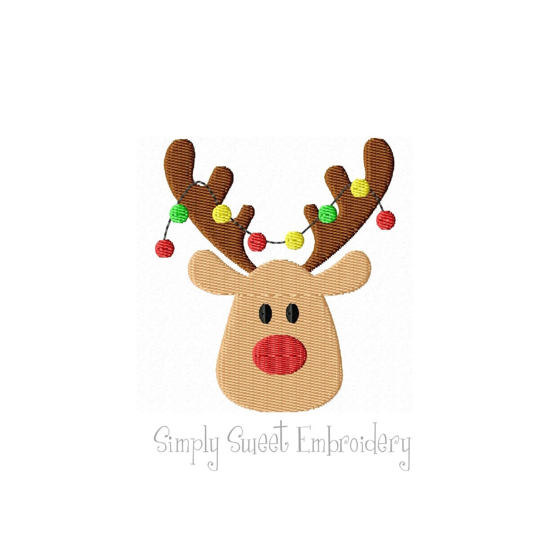 Reindeer Head With Christmas Lights Mini Machine Embroidery Design- 6 ...