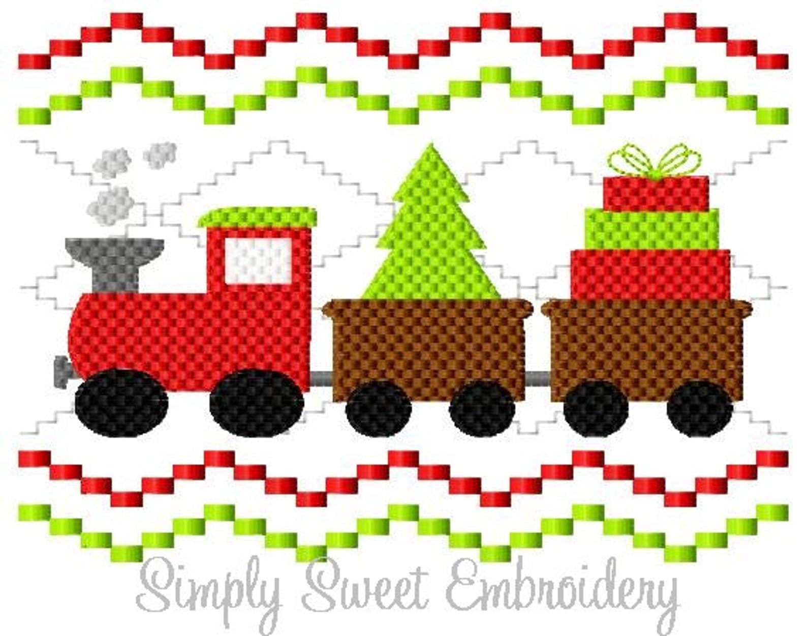 Faux Smocking Christmas Train Machine Embroidery Design - Etsy