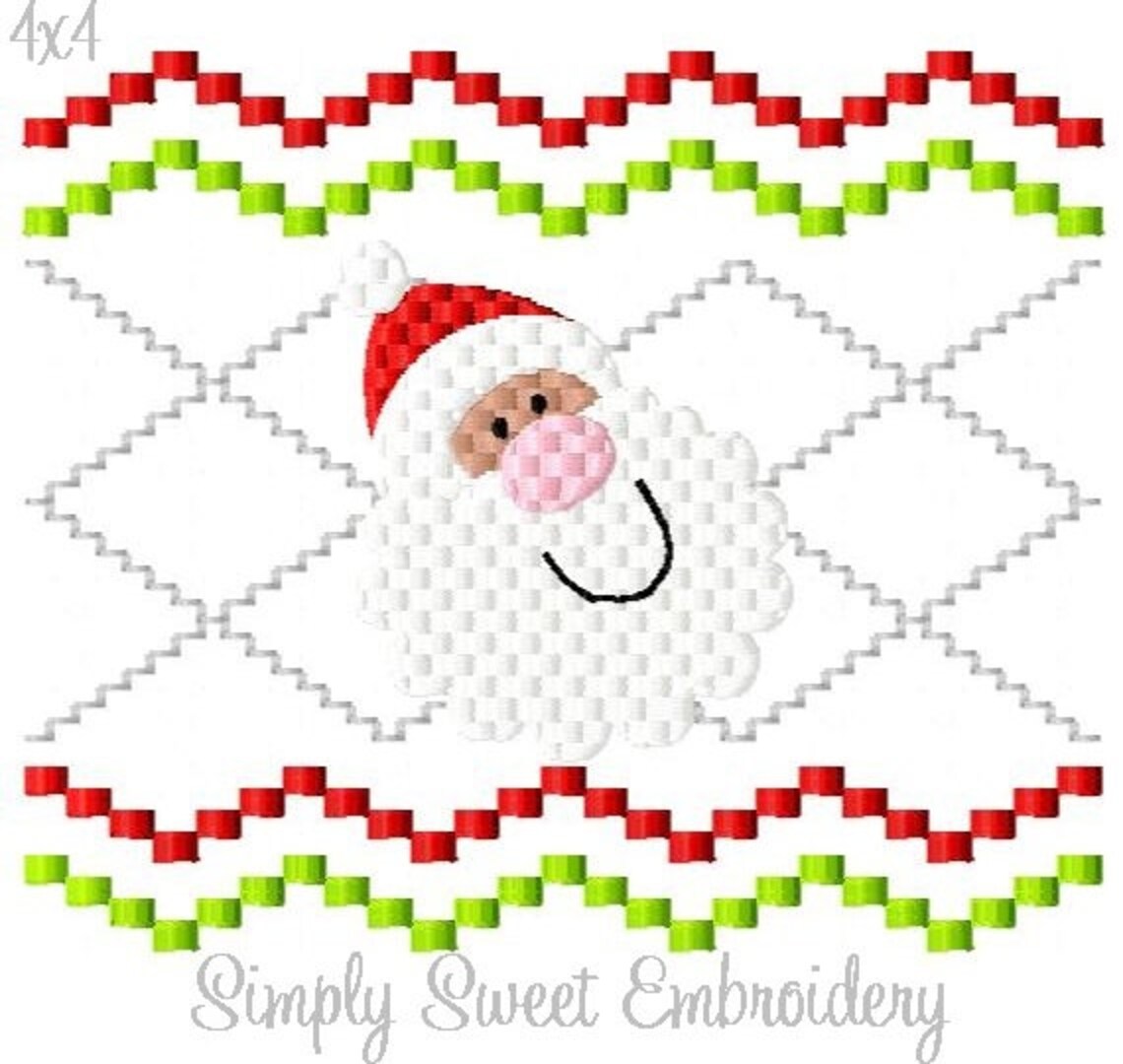 Christmas Faux Smocking Santa Machine Embroidery Design - Etsy