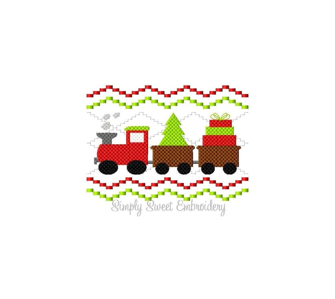 Faux Smocking Christmas Train Machine Embroidery Design - 3 Sizes - Etsy