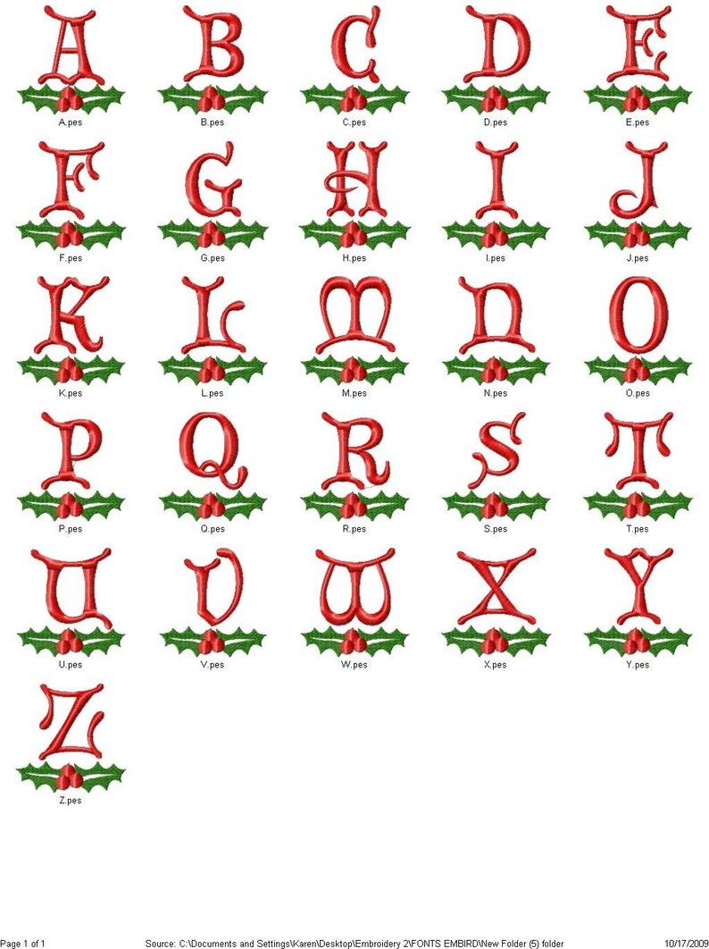 Christmas Holly Machine Embroidery Font Monogram Set - Etsy