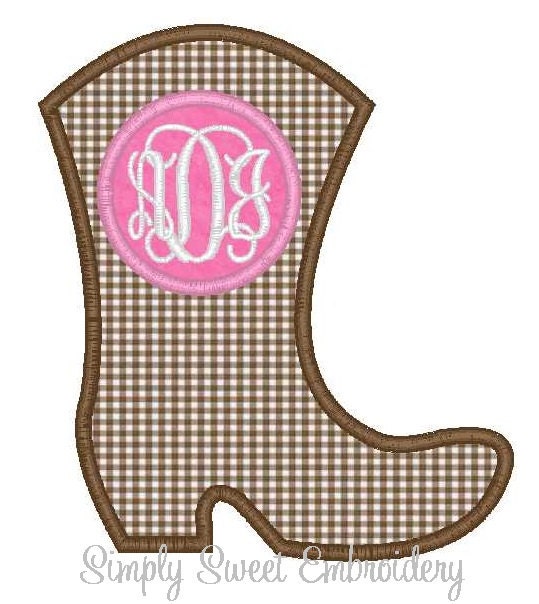 Cowboy Boot Monogram Machine Embroidery Applique Design | Etsy