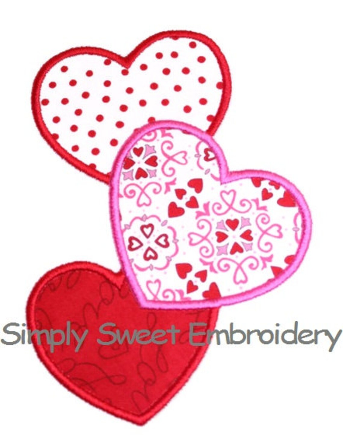 Three Hearts Machine Embroidery Applique Design - Etsy