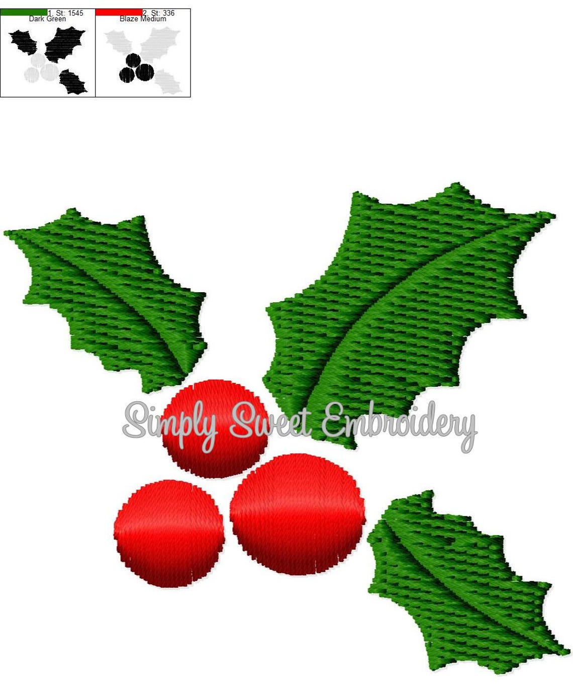 Christmas Holly Machine Embroidery Design Mini - 7 Sizes - Etsy