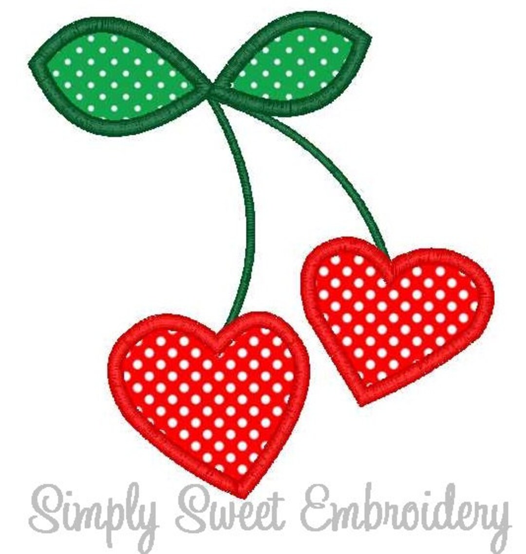 Cherry Hearts Machine Embroidery Applique Design - Etsy