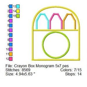 Crayon Box Monogram Machine Embroidery Applique Design - 3 Sizes - Etsy