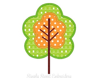 Tree Applique Embroidery Design. Retro Fall Applique in Stylised Form ...