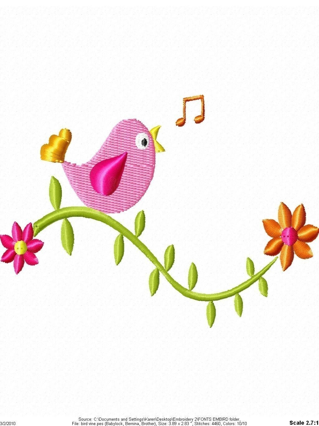 Cute Bird on a Vine Machine Embroidery Design Single - Etsy