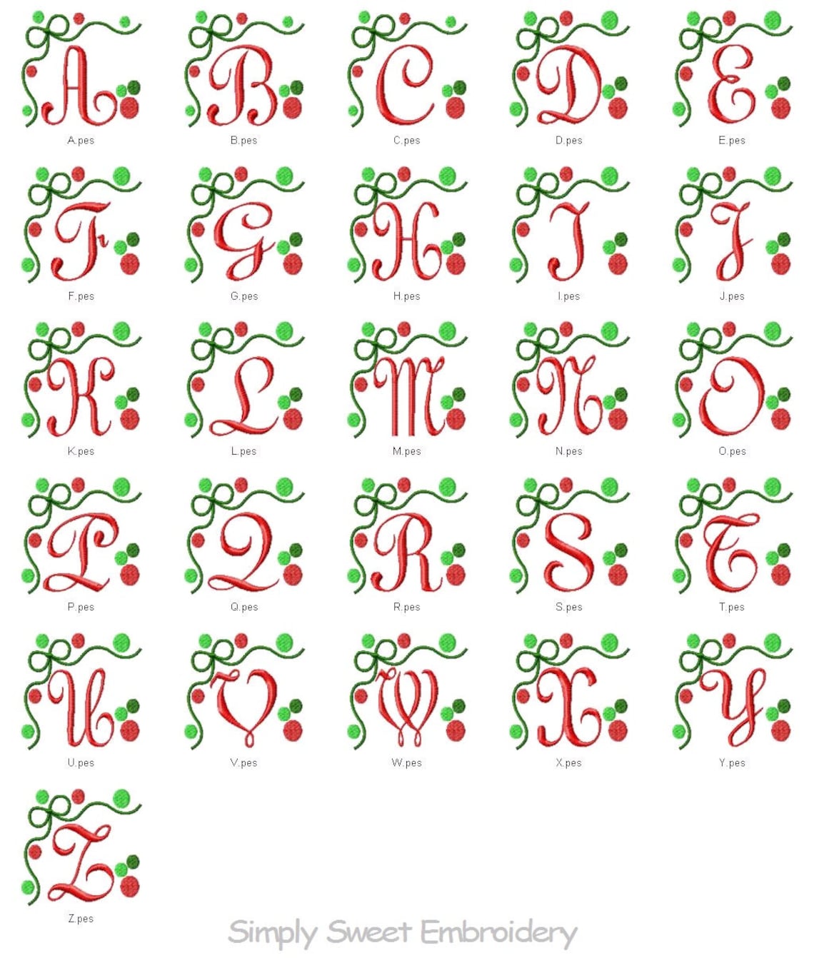 Bow Christmas Machine Embroidery Monogram Font Set - Etsy