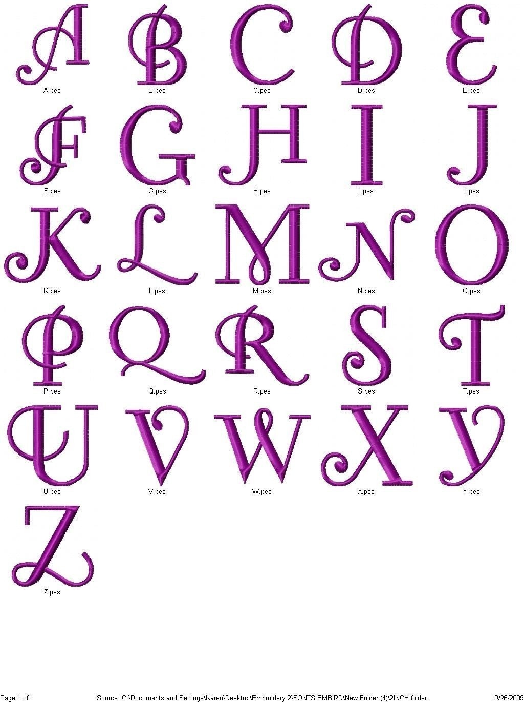 Curly Script Monogram Font Set Machine Embroidery - Etsy