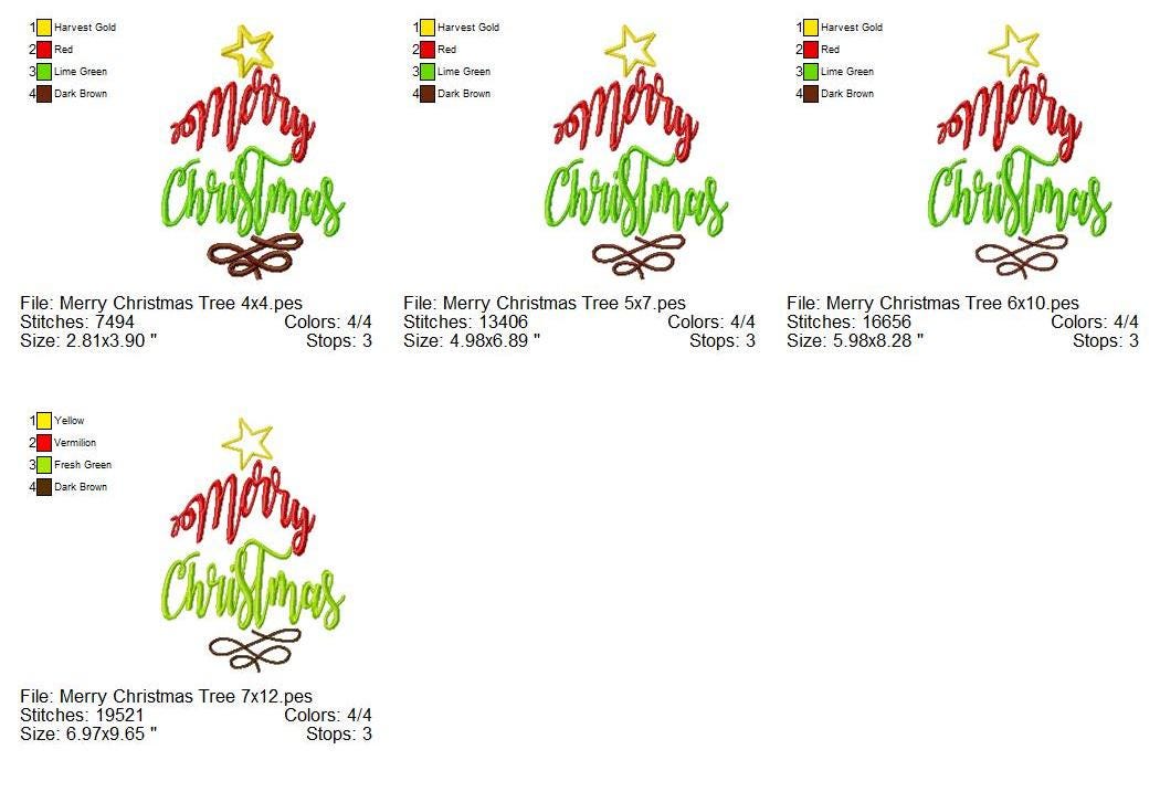 Merry Christmas Tree Machine Embroidery Design - Etsy