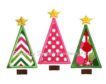 Three Christmas Trees Embroidery Design Machine Applique - Etsy