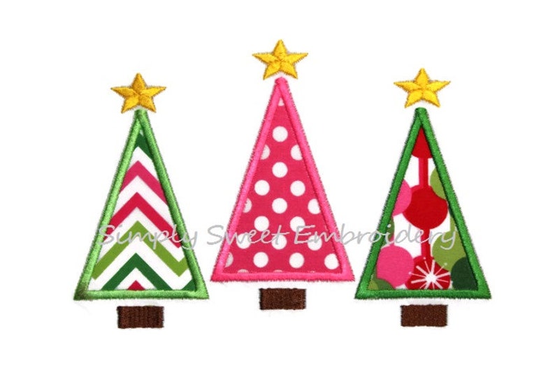 Three Christmas Trees Machine Embroidery Applique Design - Etsy