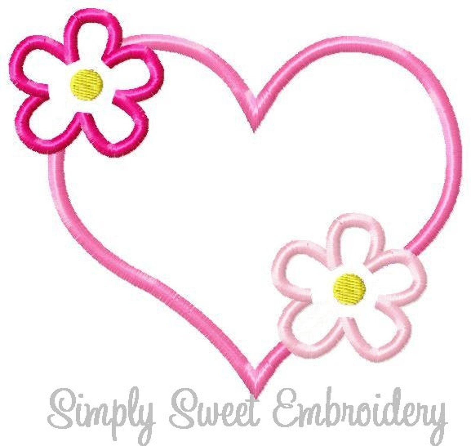 Flower Heart Machine Embroidery Applique Design - Etsy