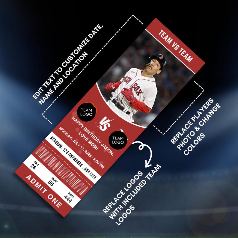 Editable Baseball Ticket Template, Custom Fake Baseball Ticket Template ...