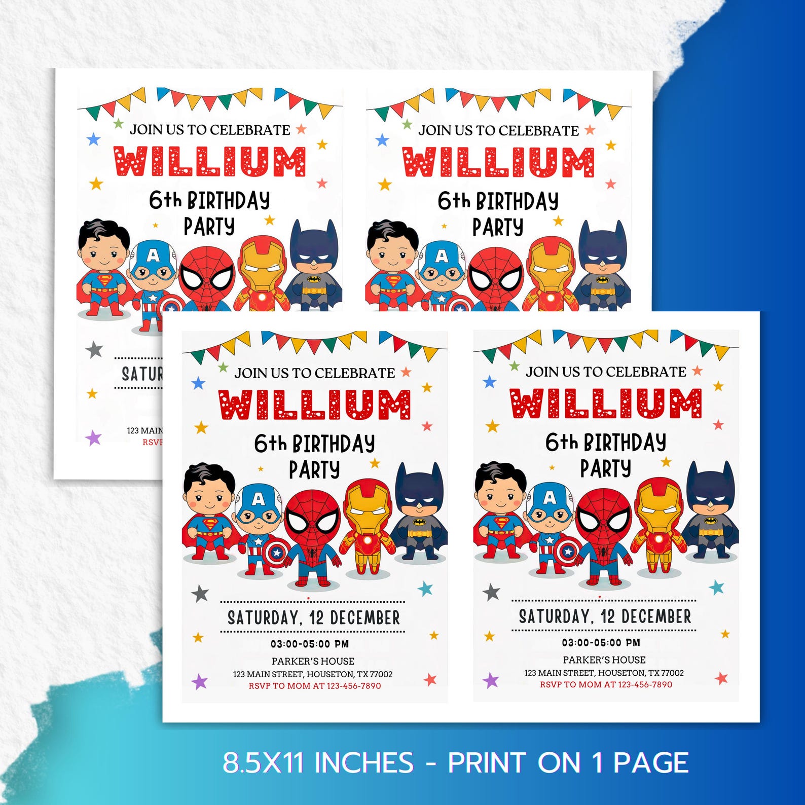 Editable Superhero Birthday Invitation Template, Avengers Superhero ...