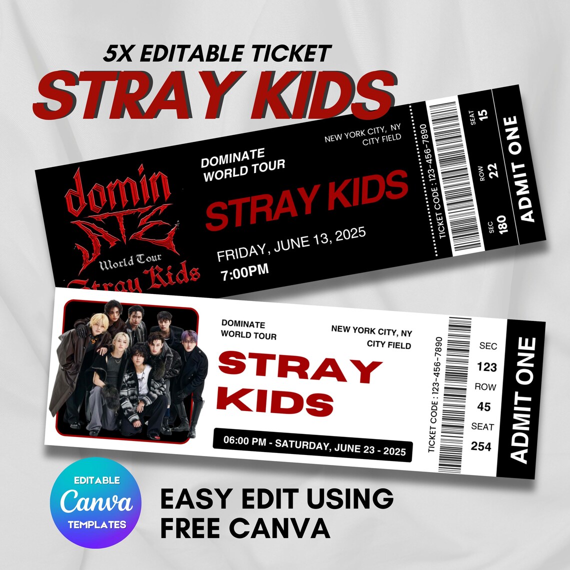 Stray Kids Dominate Personalized Concert Ticket, Stray Kids Kpop, Dominate World Tour North ...