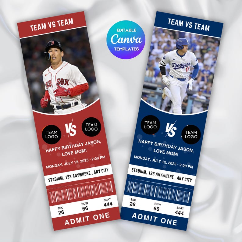 Editable Baseball Ticket Template, Custom Fake Baseball Ticket Template, Printable Sport Ticket ...