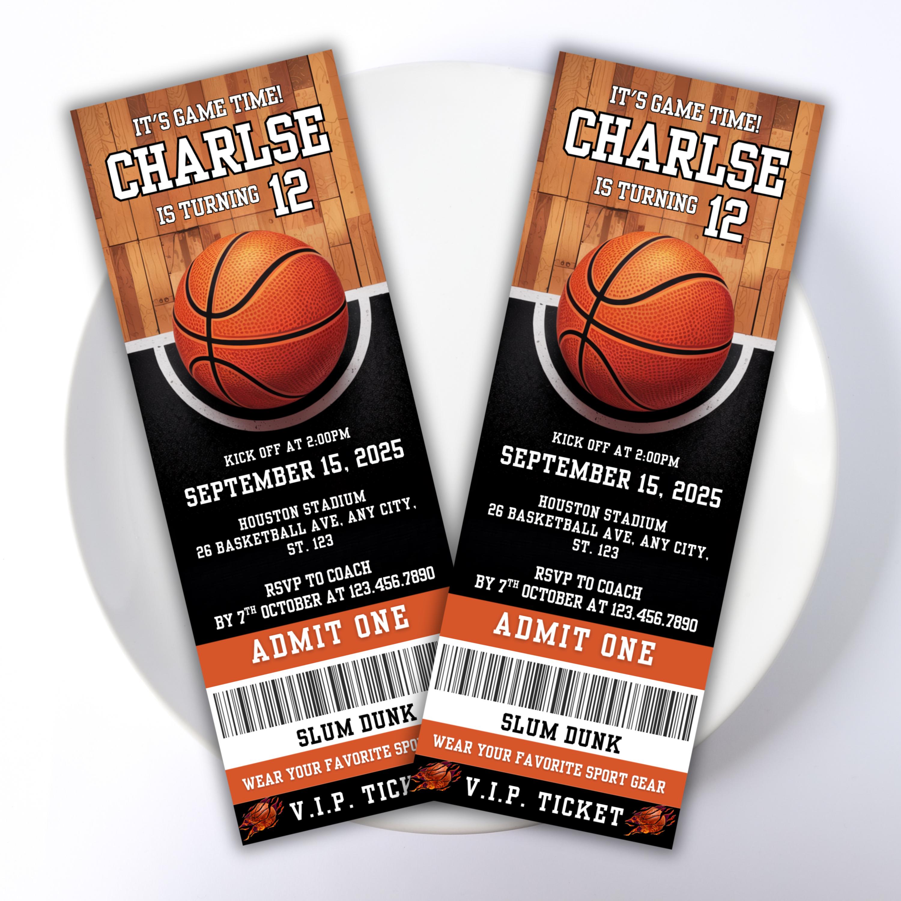 Basketball Birthday Invitation: Game Time VIP Ticket, Canva Template ...