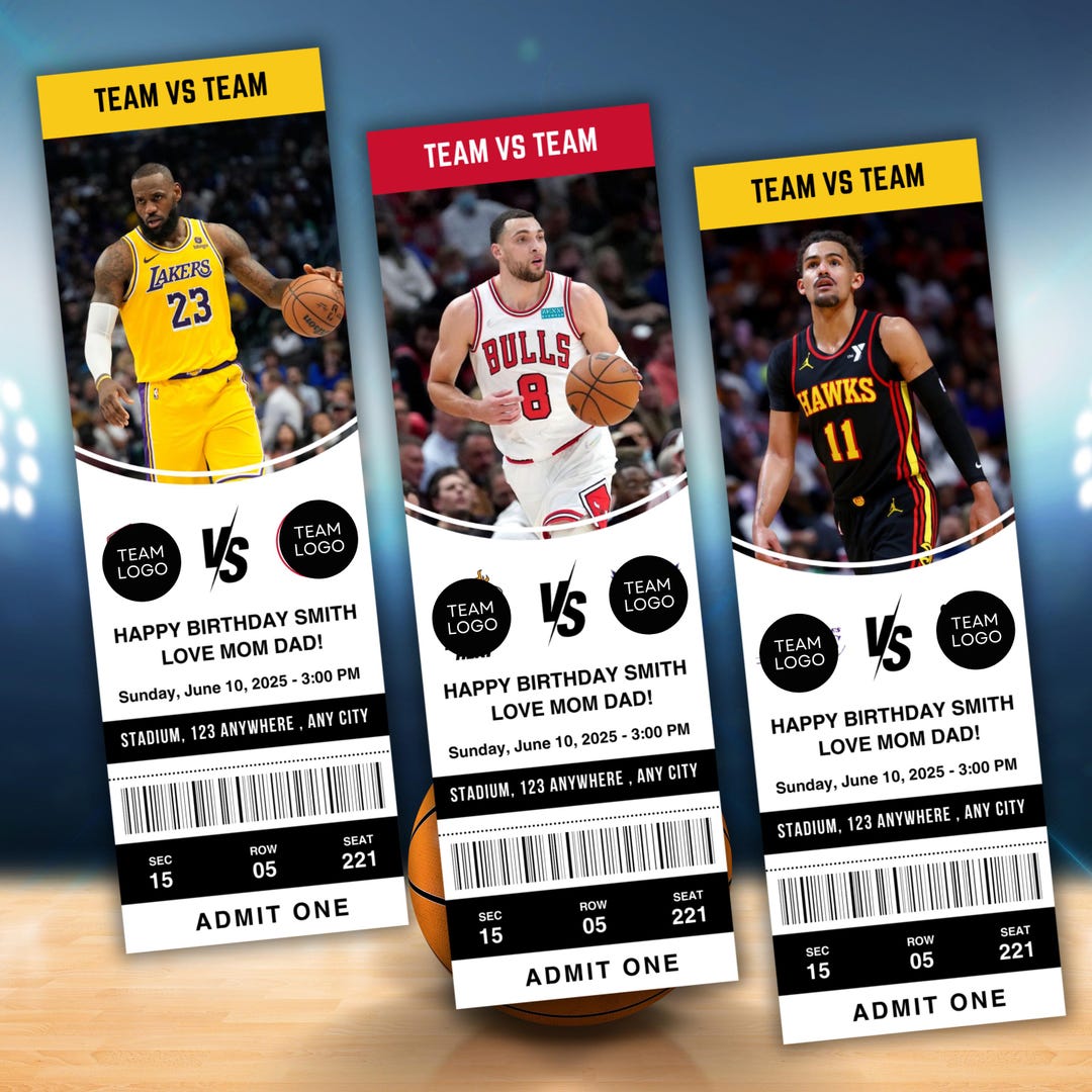 Custom Basketball Game Ticket Template: NBA Surprise Gift, Digital ...