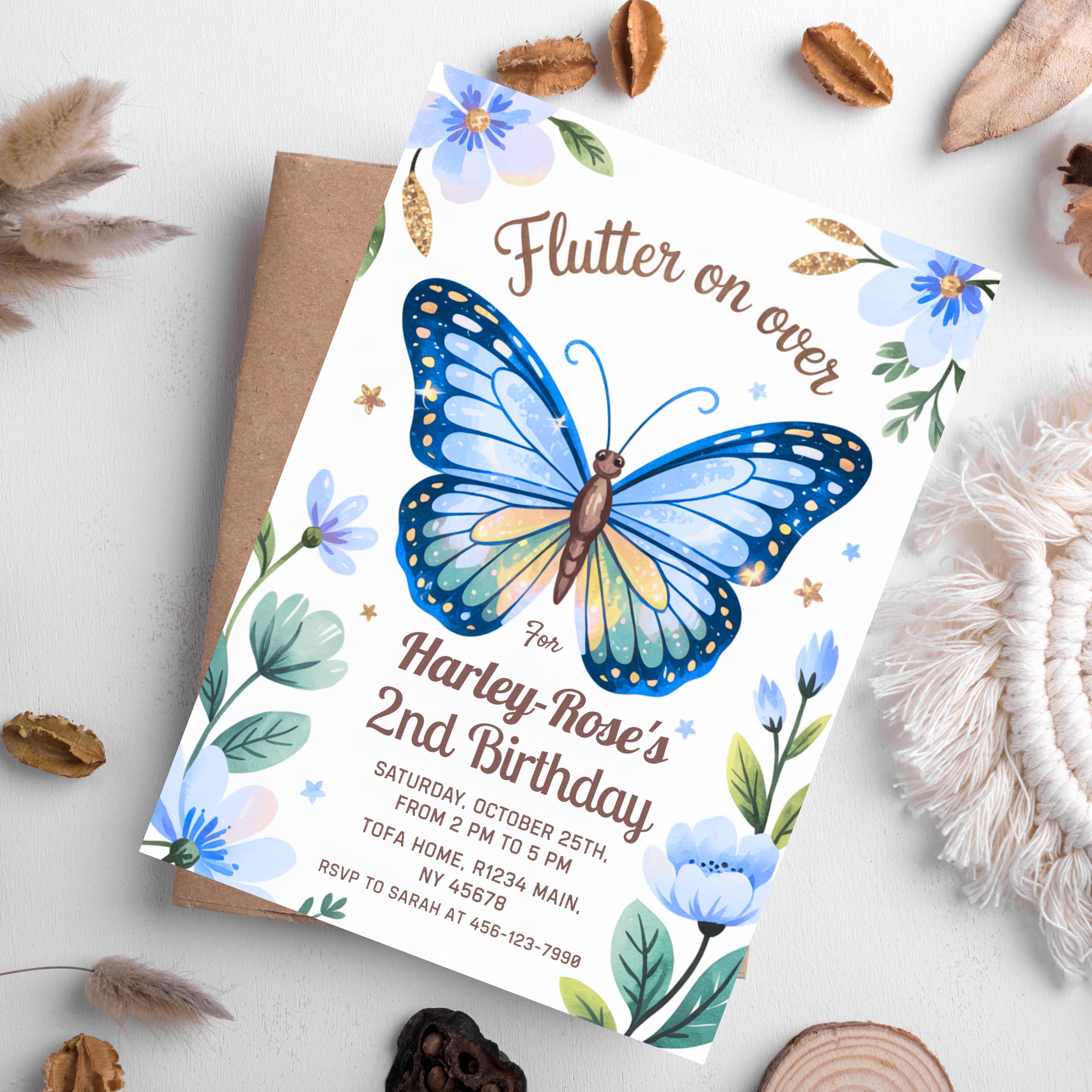 Editable Butterfly Birthday Invitation: Floral Party Theme, Canva ...