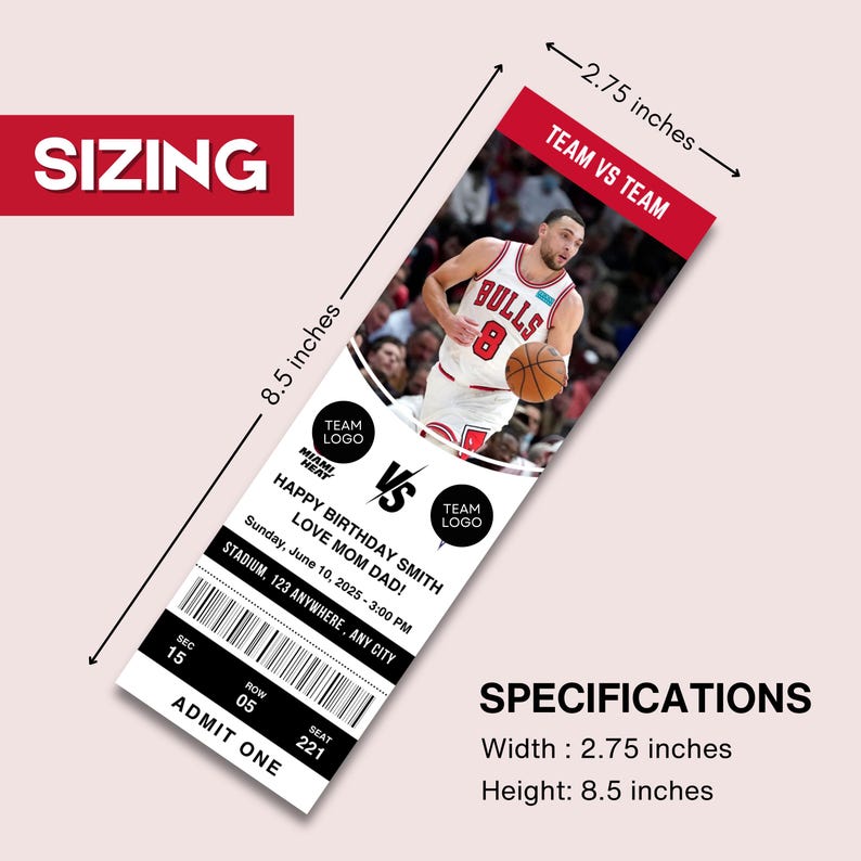 Custom Basketball Game Ticket Template: NBA Surprise Gift, Digital ...
