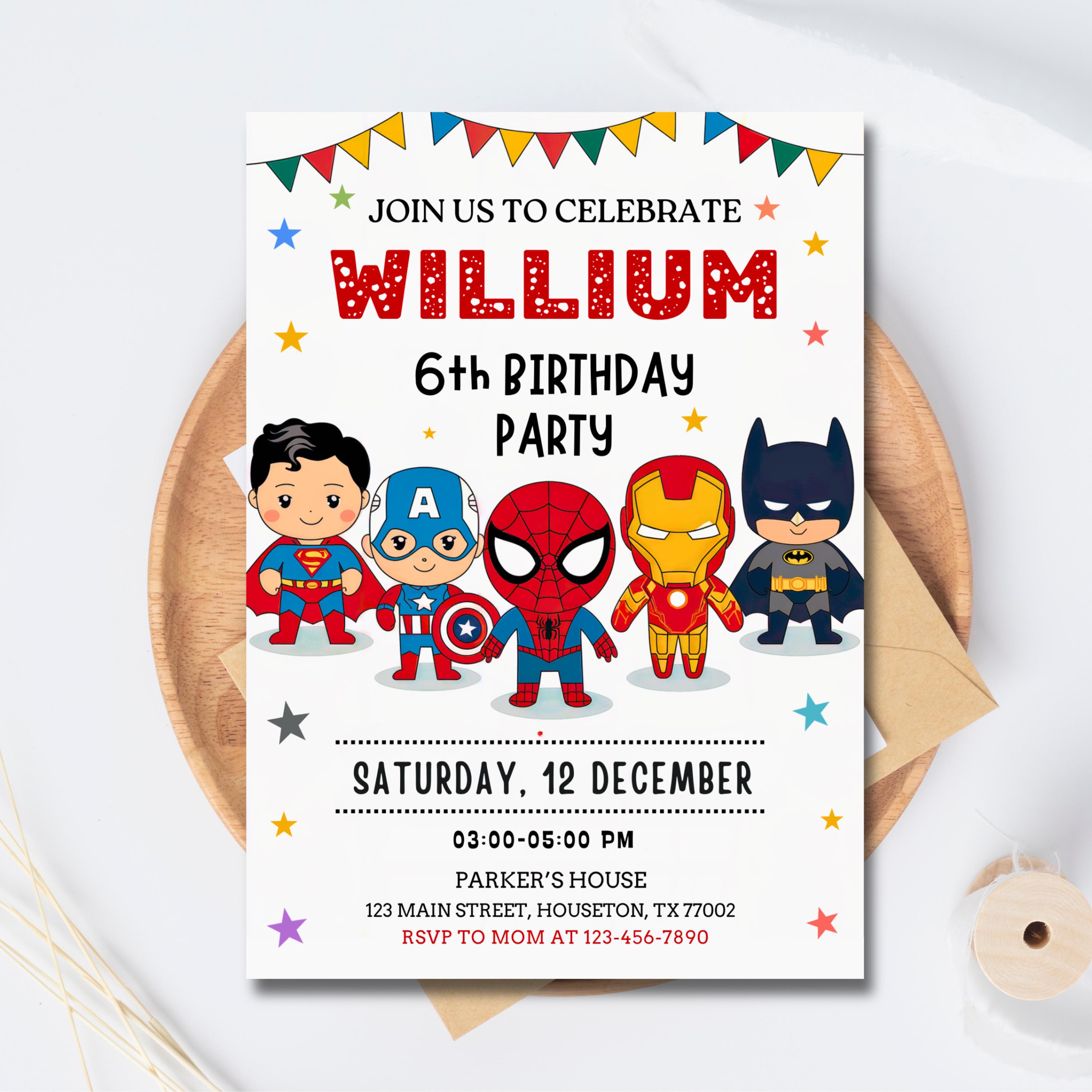 Editable Superhero Birthday Invitation Template, Avengers Superhero ...