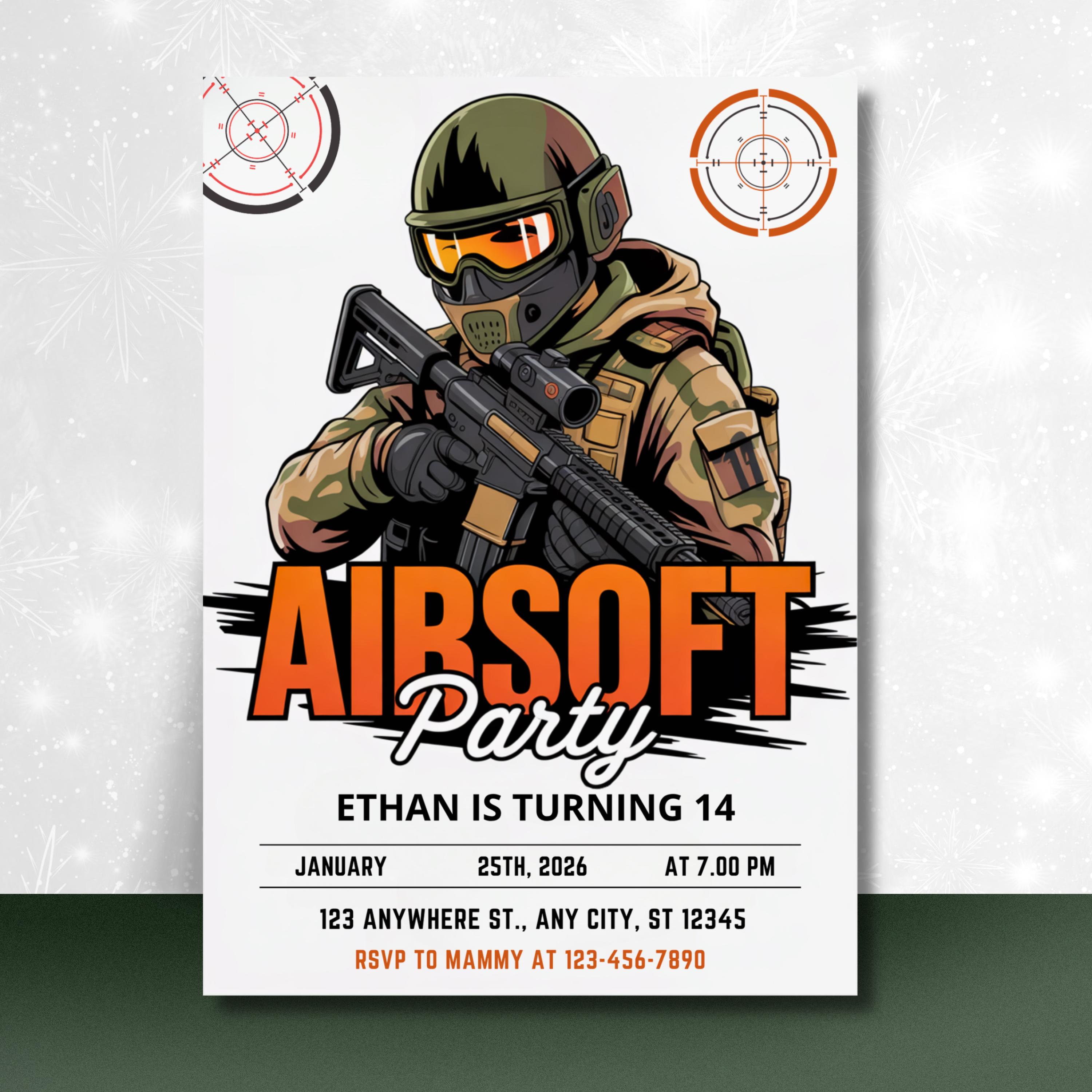 Editable Airsoft Party Invitation - Camo Military Flyer - Airsoft Game ...