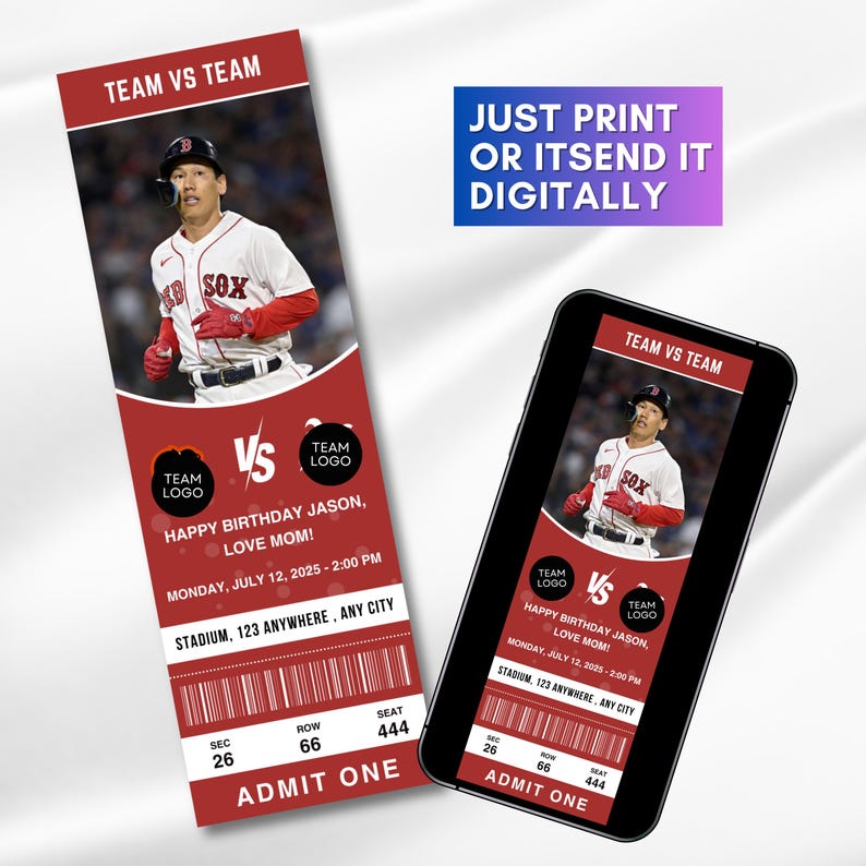 Editable Baseball Ticket Template, Custom Fake Baseball Ticket Template ...