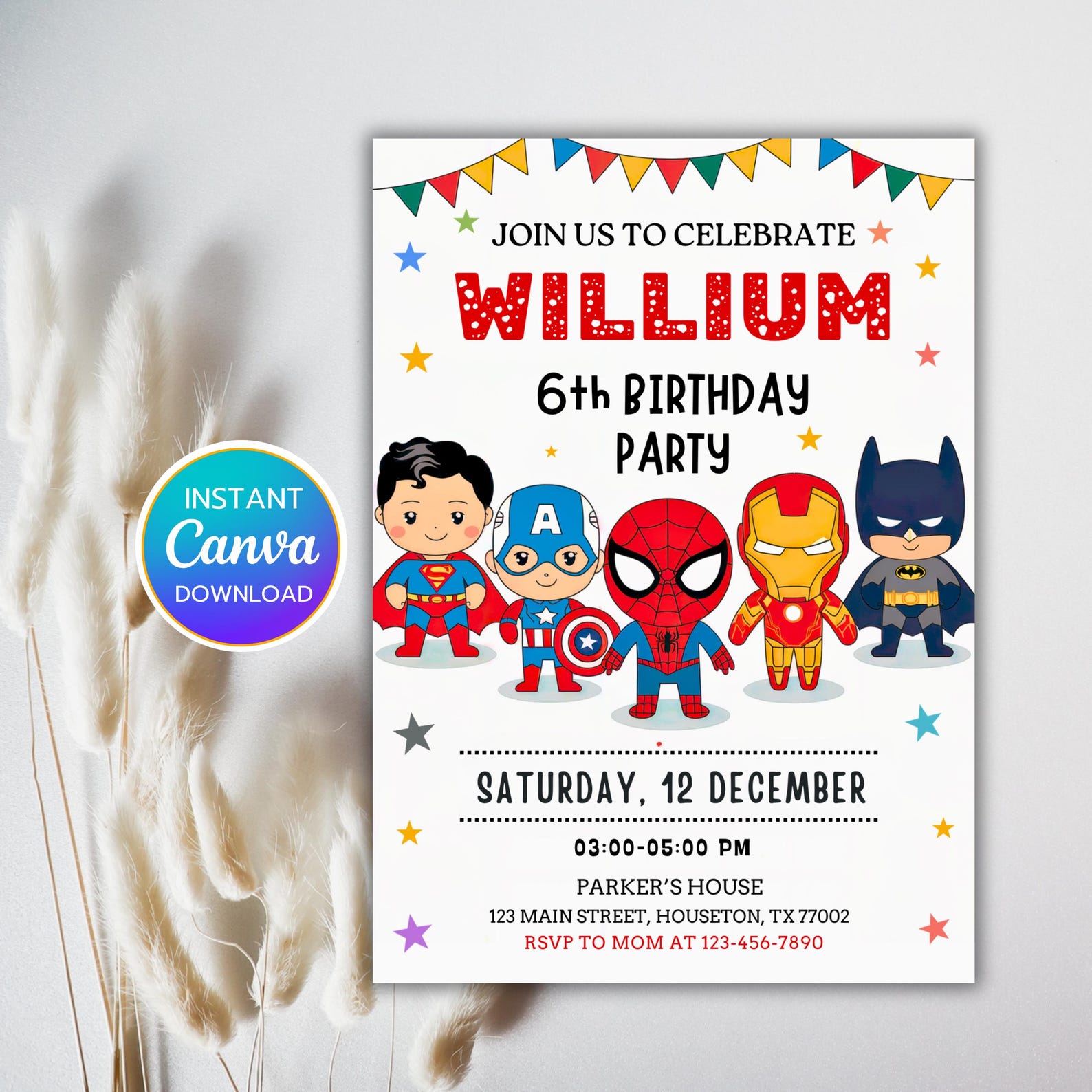 Editable Superhero Birthday Invitation Template, Avengers Superhero ...