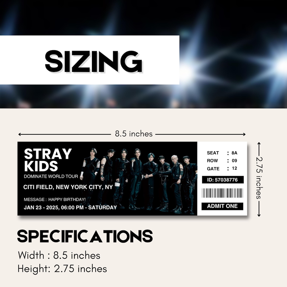Stray Kids Dominate Personalized Concert Ticket, Stray Kids Kpop, Dominate World Tour North ...