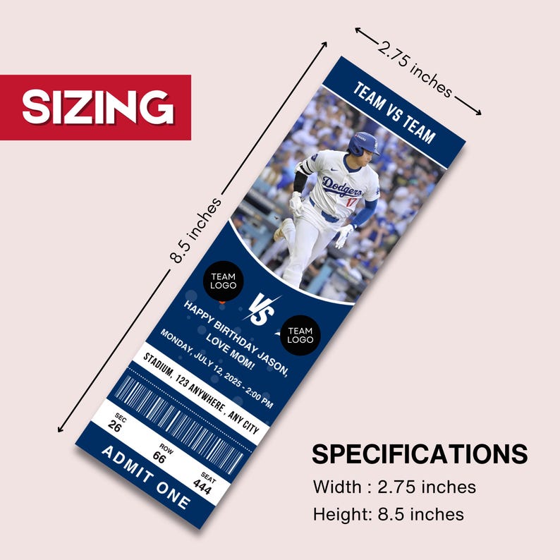 Editable Baseball Ticket Template, Custom Fake Baseball Ticket Template ...