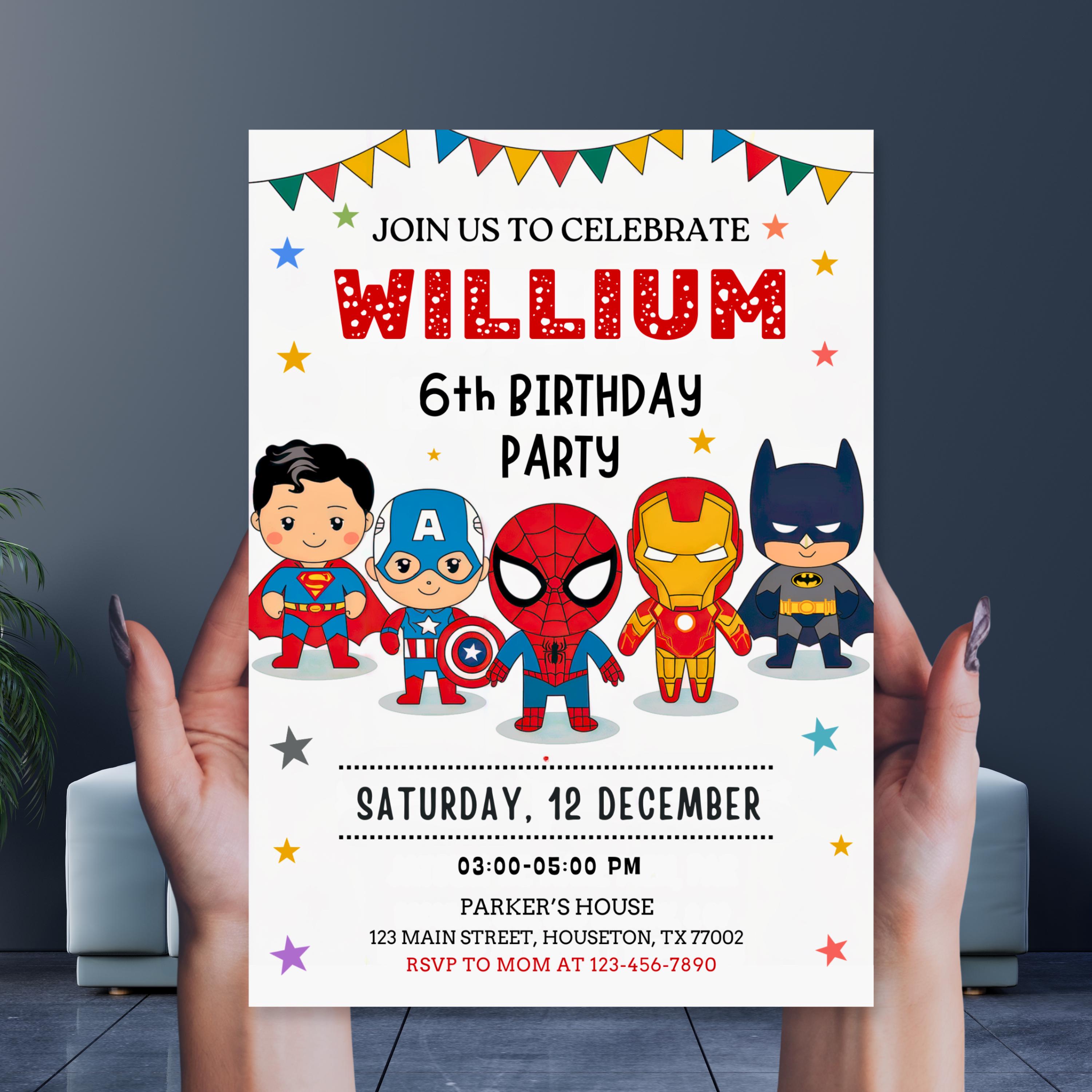 Editable Superhero Birthday Invitation Template, Avengers Superhero ...