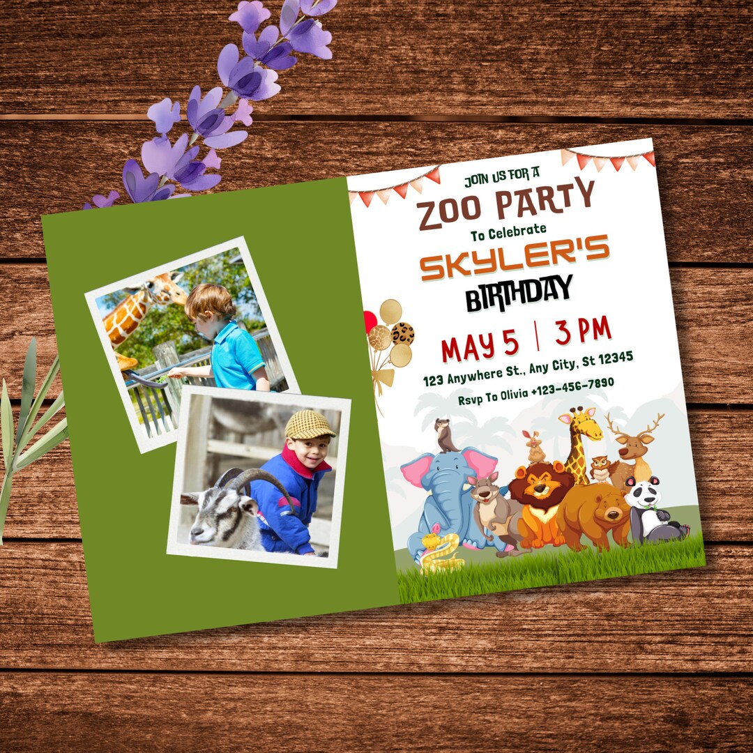 Editable Zoo Birthday Party Invitation, Party Animals, Zoo Party ...