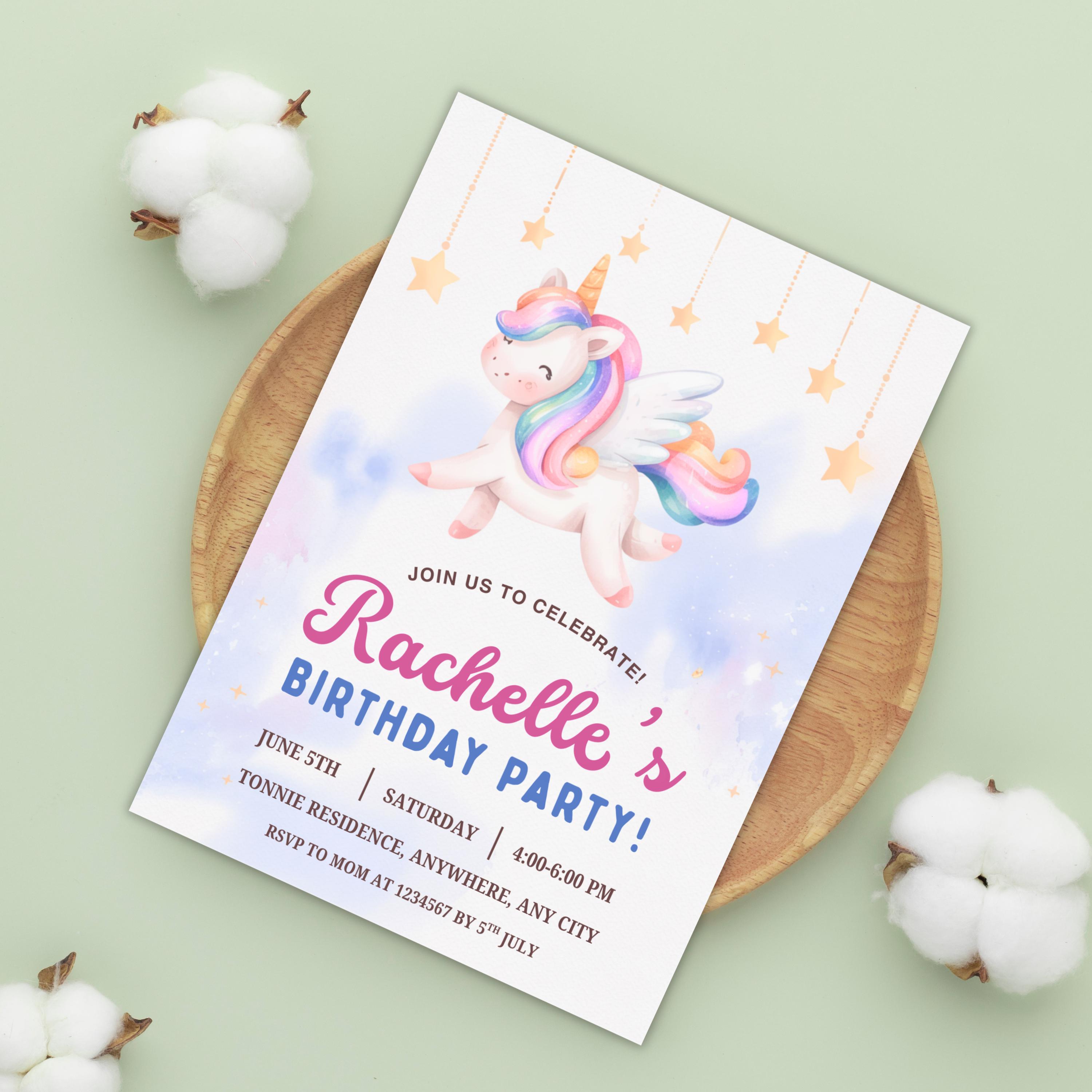Editable Rainbow Unicorn Birthday Invitation: Canva Template, Instant ...
