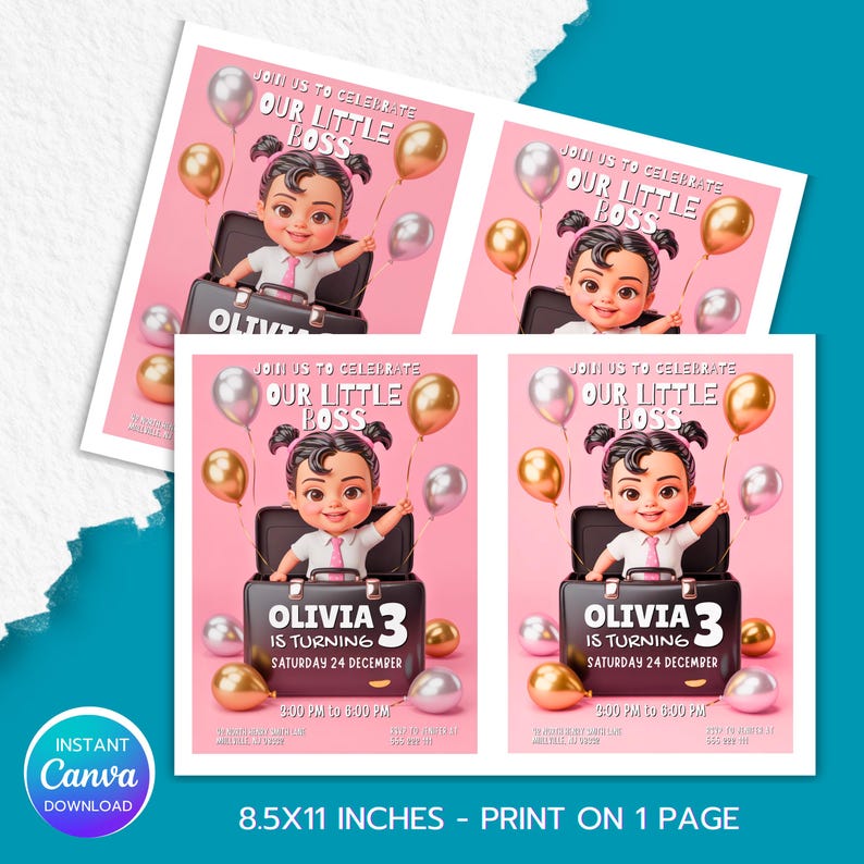 Baby Boss Birthday Invitation, Girls Little Boss Party Invitation, Boss ...