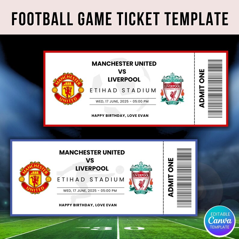 Editable Football Ticket Gift, Football Game Ticket Gift, Football ...