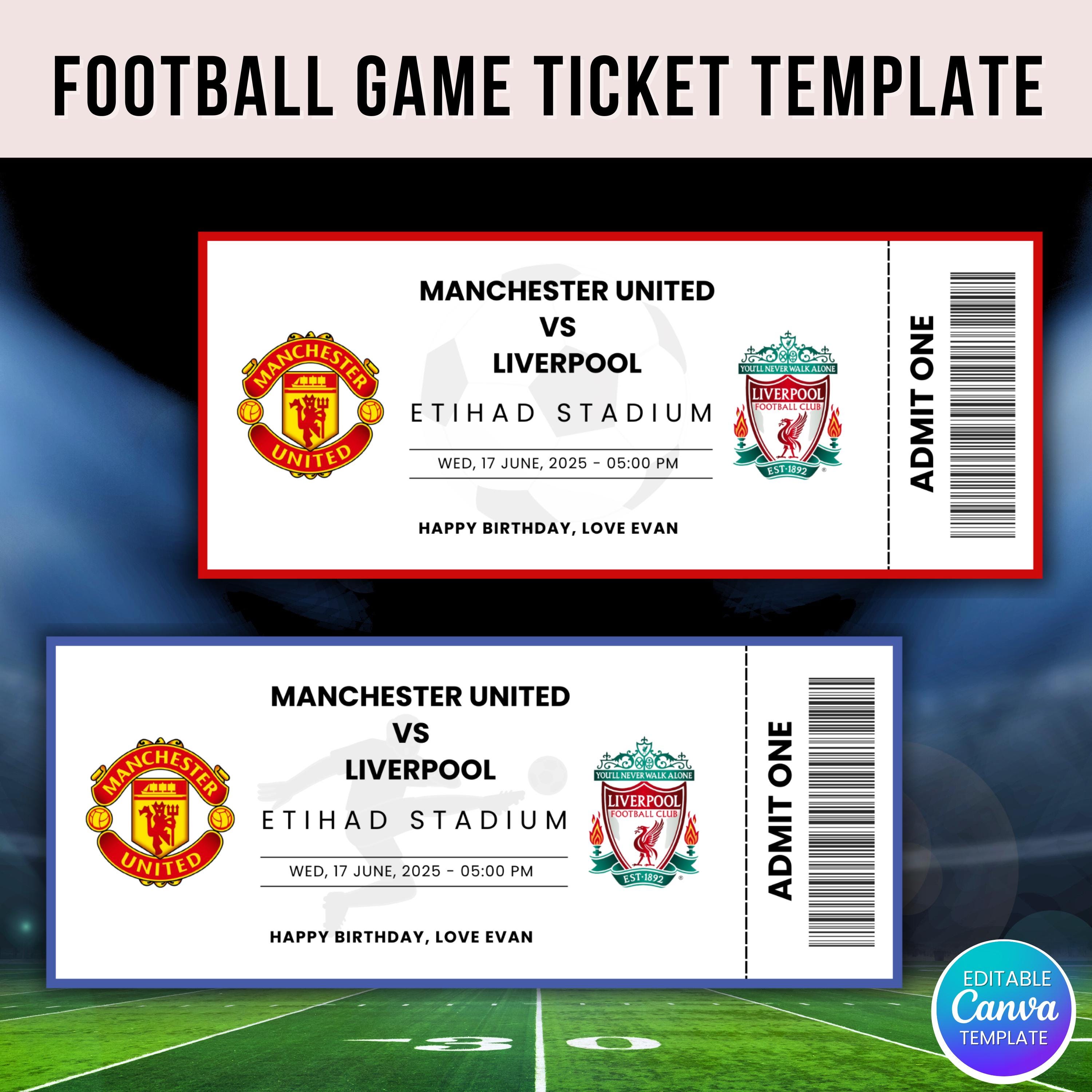 Editable Football Ticket Gift, Football Game Ticket Gift, Football ...