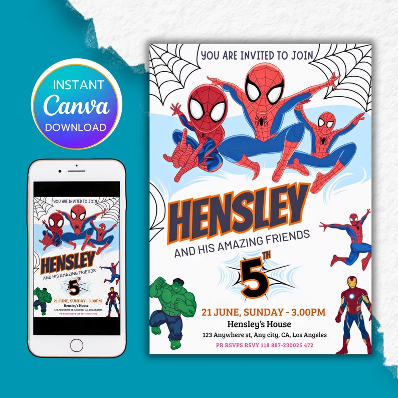 Spider Man Invitation Template, Printable Birthday Party Invitation ...