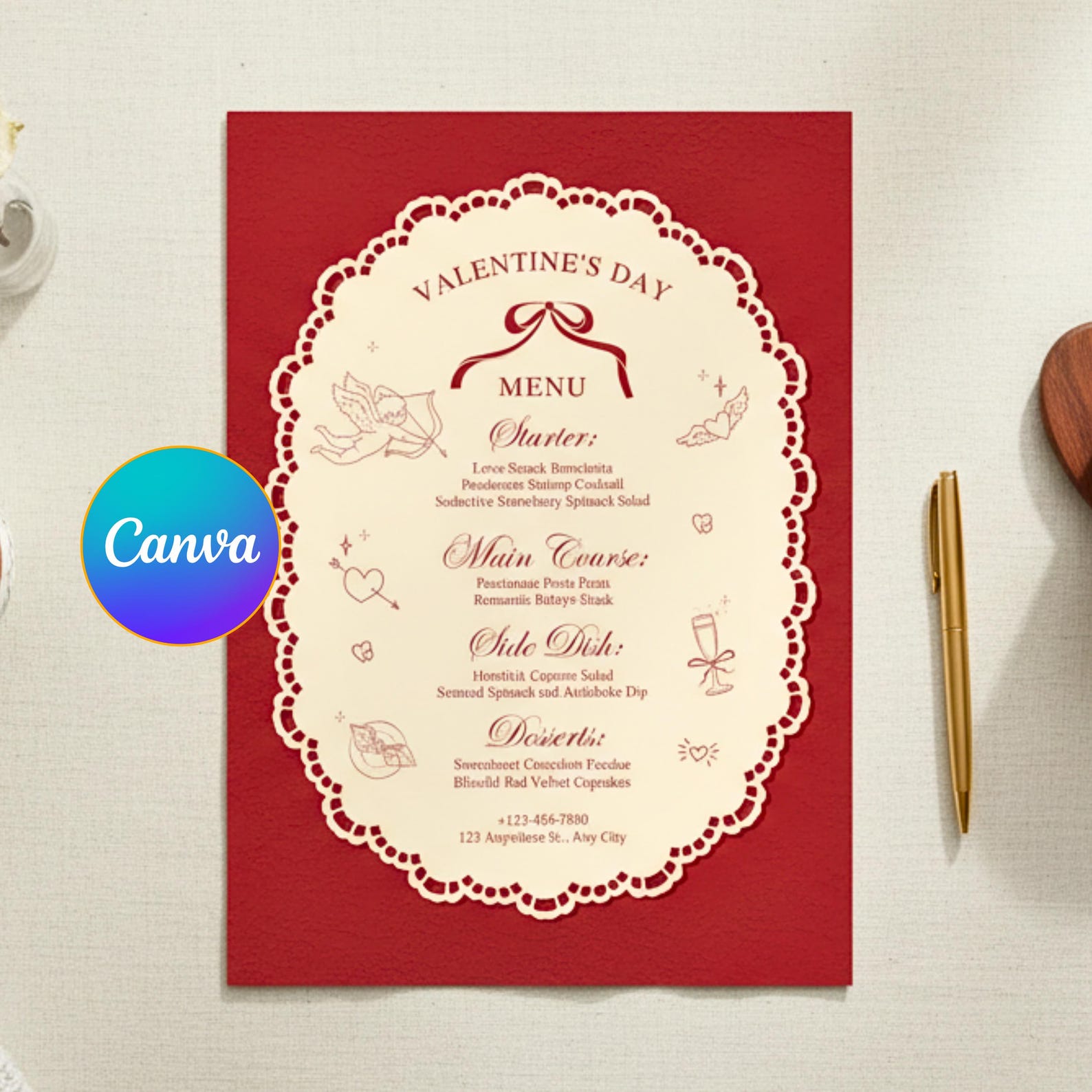 Vintage Valentine’s Day Menu Template, Editable Romantic Dinner Flyer ...