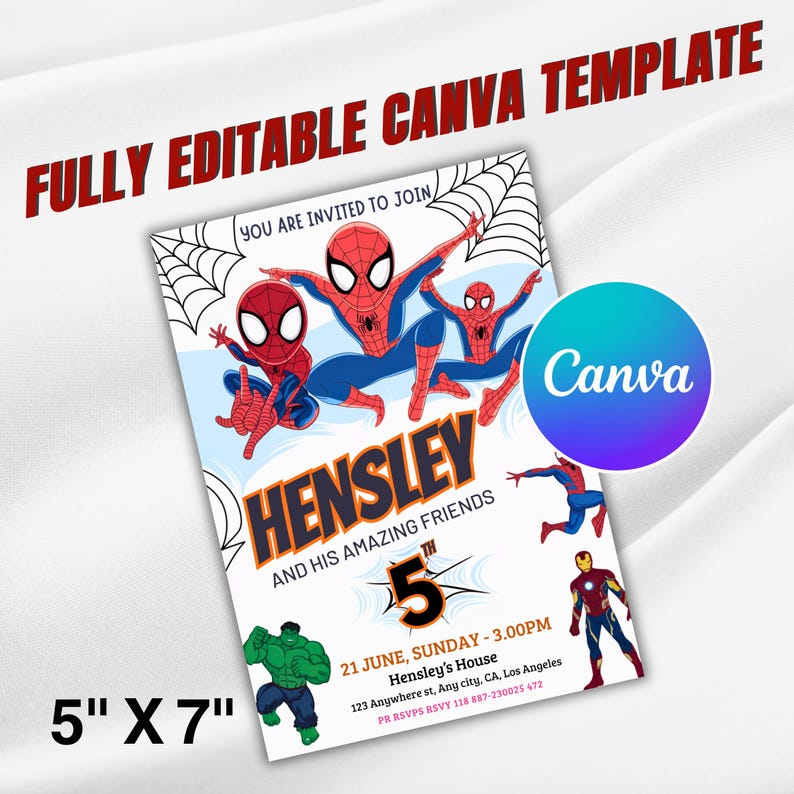 Spider Man Invitation Template, Printable Birthday Party Invitation ...