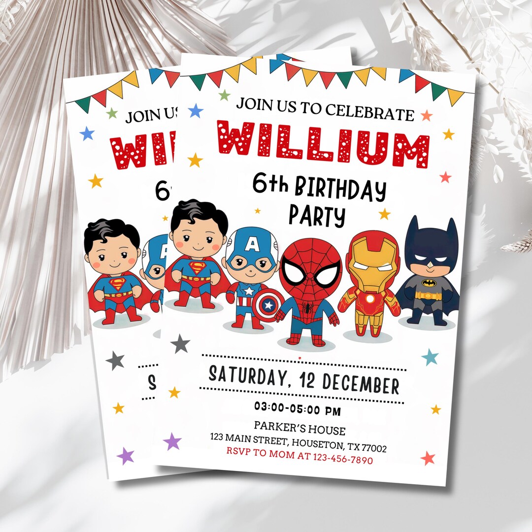 Editable Superhero Birthday Invitation Template, Avengers Superhero ...