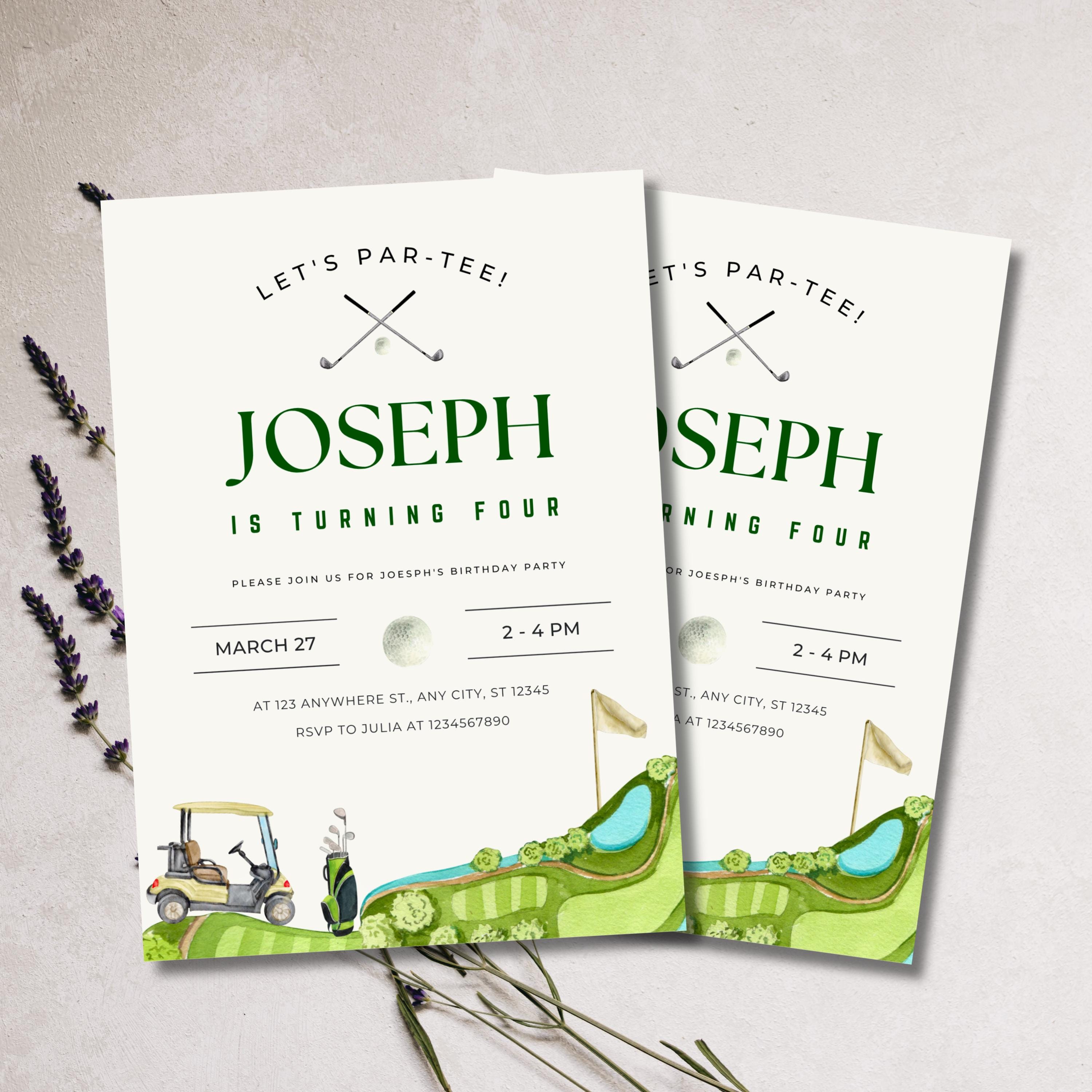 Editable Golf Birthday Invitation, Golf Par-tee Invite, Hole-in-one ...