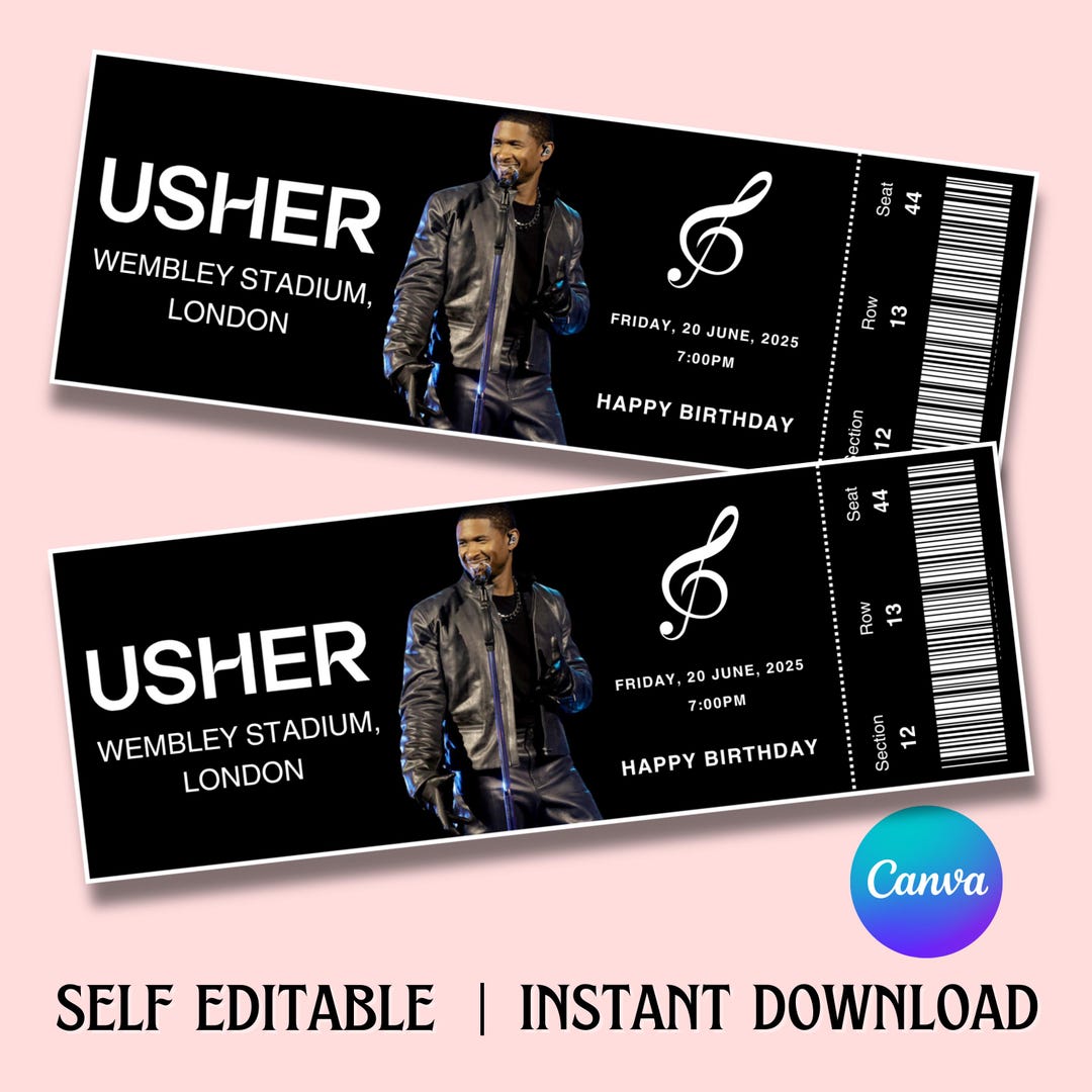 Usher Editable Concert Ticket Template, Customizable Ticket Designs ...