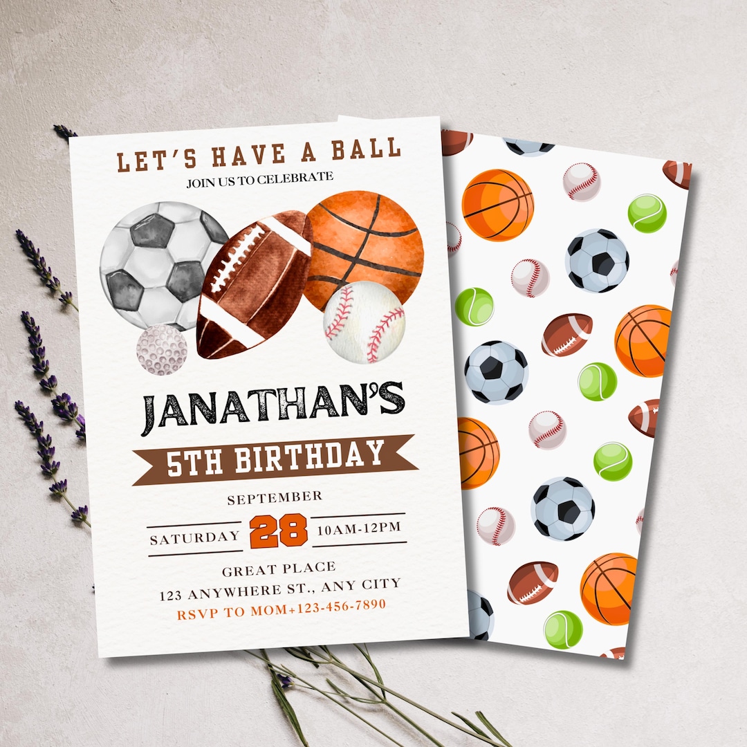 Sports Birthday Invitation Template, Let's Have a Ball, All Star Invite ...